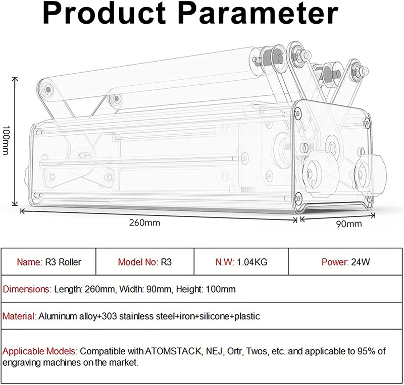 ATOMSTACK R3 Laser Engraver Parts Accessories Y-axis Rotary Roller ...