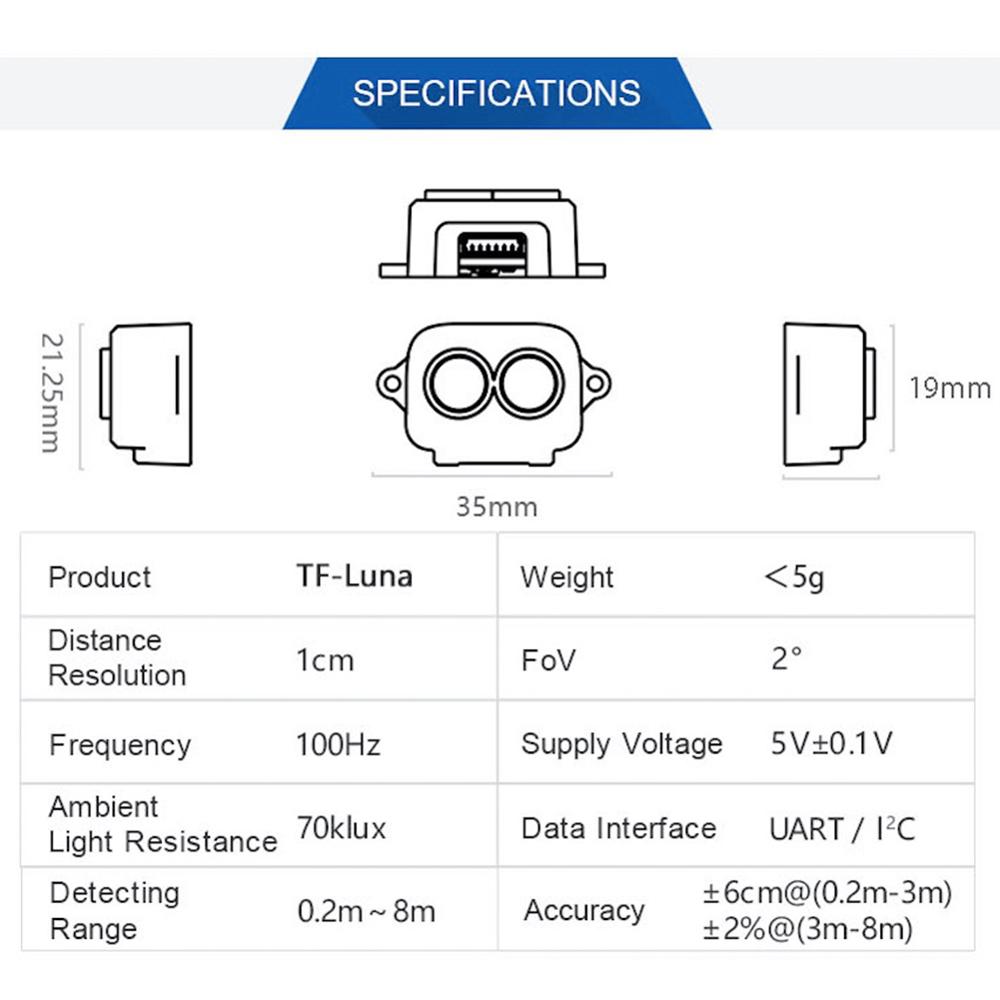 Tf Luna Single Point Lidar Module Range Finder Sensor Micro Ranging Module For Arduino Pixhawk